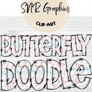 Pastel Butterfly Doodle Letters PNG With Doodle Outline, Spring Font ...