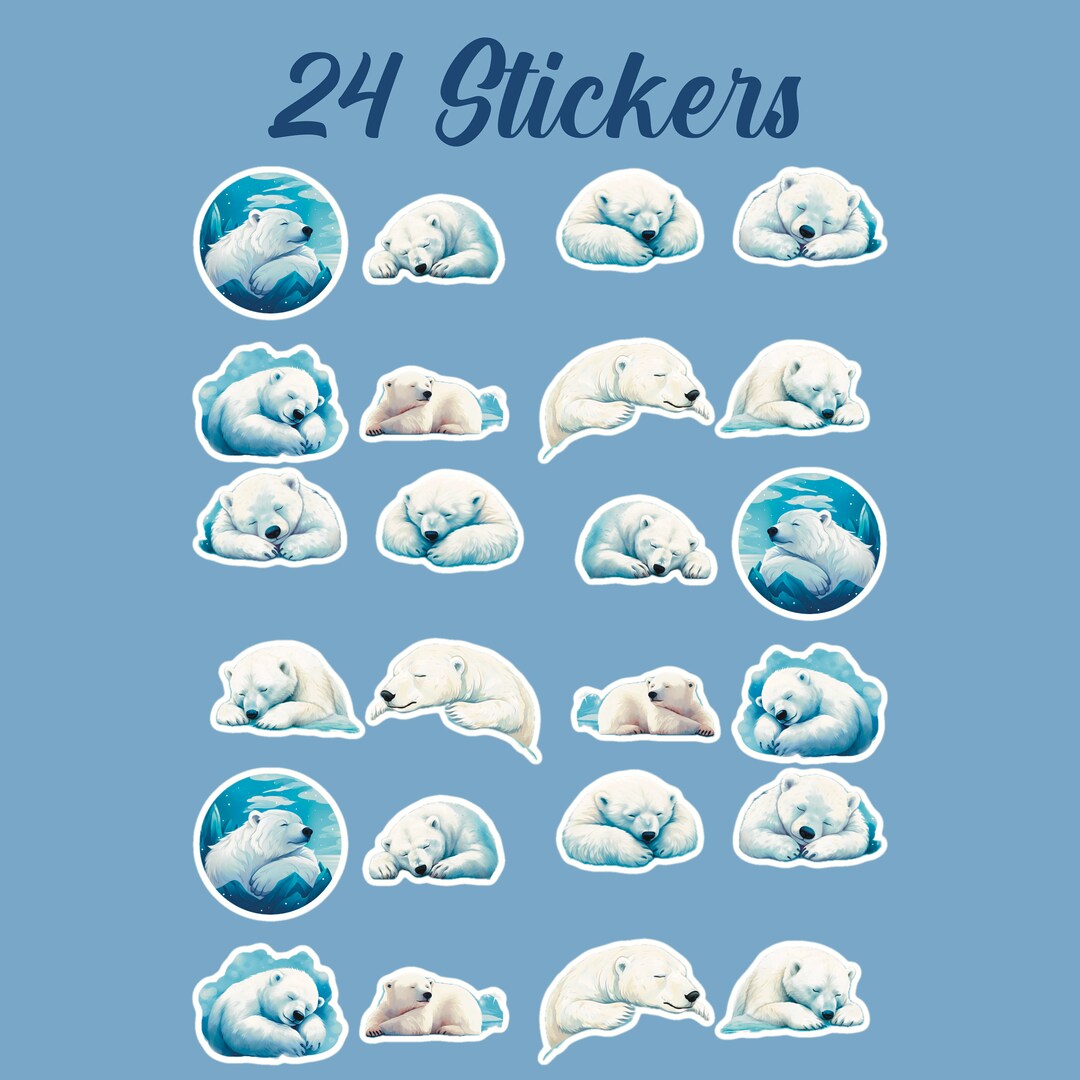 Polar Bear Stickers, Set of 24 Stickers, Sleeping Sticker, Sleeping ...