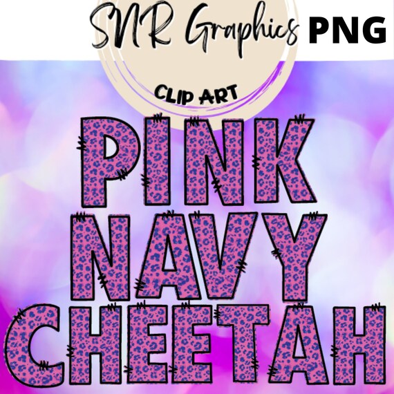 Pink Navy Cheetah Doodle Letters PNG With Doodle Outline | Etsy