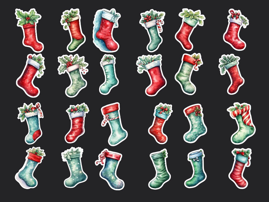 Christmas Stocking Stickers, Set of 24 Stickers, Christmas Stickers ...
