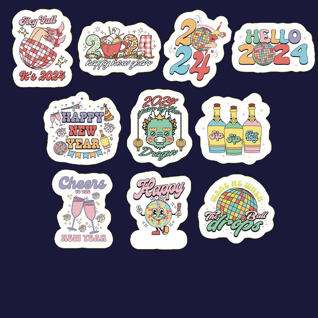 Vintage New Year Stickers, Set 20 Stickers, New Year Stickers ...