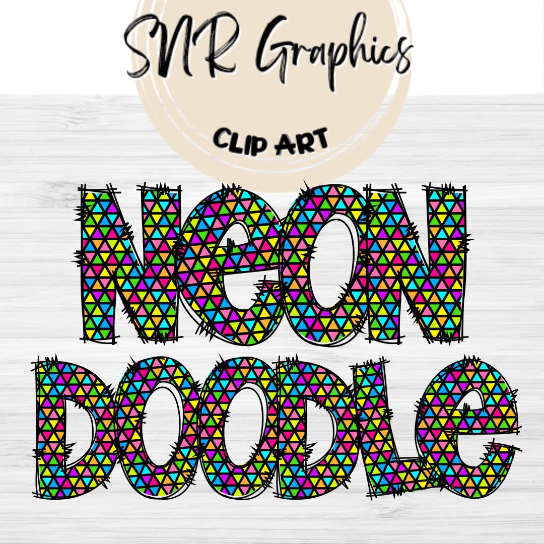 Neon Geometric Doodle Letter PNG With Doodle Outline, 80's Clipart ...