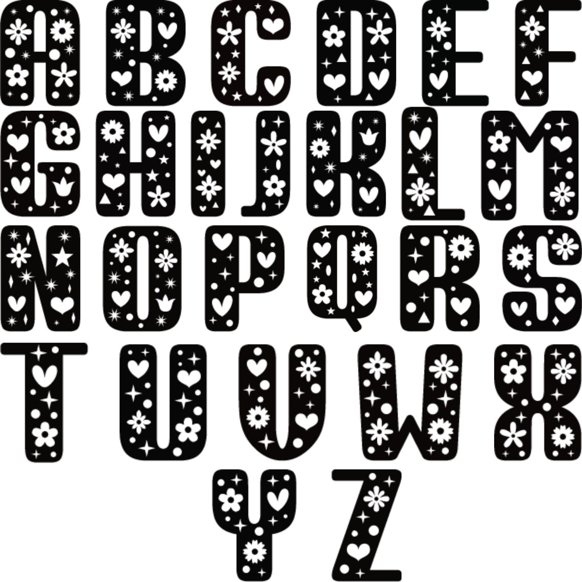 Flower Power Alphabet Clipart Heart Clipart Daisy Font | Etsy