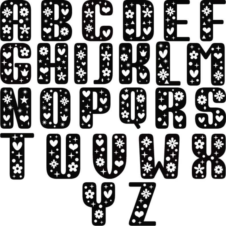 Flower Power Alphabet Clipart Heart Clipart Daisy Font | Etsy
