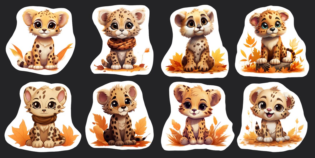 Fall Cheetah Stickers, Set 24 Stickers, Cheetah Sticker, Journal ...