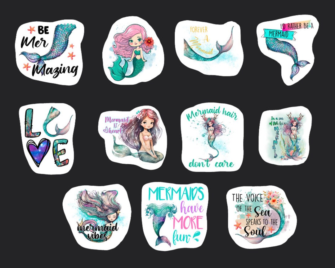 Mermaid Sayings Stickers, Set 22 Stickers, Journal Sticker, Die Cut ...