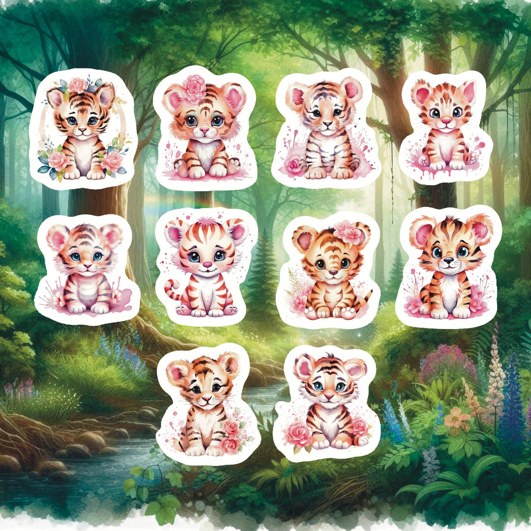 Cute Baby Tiger Stickers, Set of 20 Stickers, Baby Tiger Stickers ...