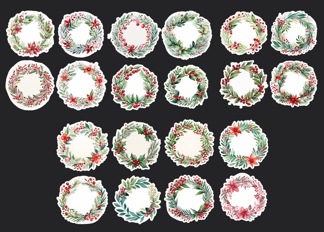Wreath Stickers, Set of 20 Stickers, Christmas Stickers, Journal ...