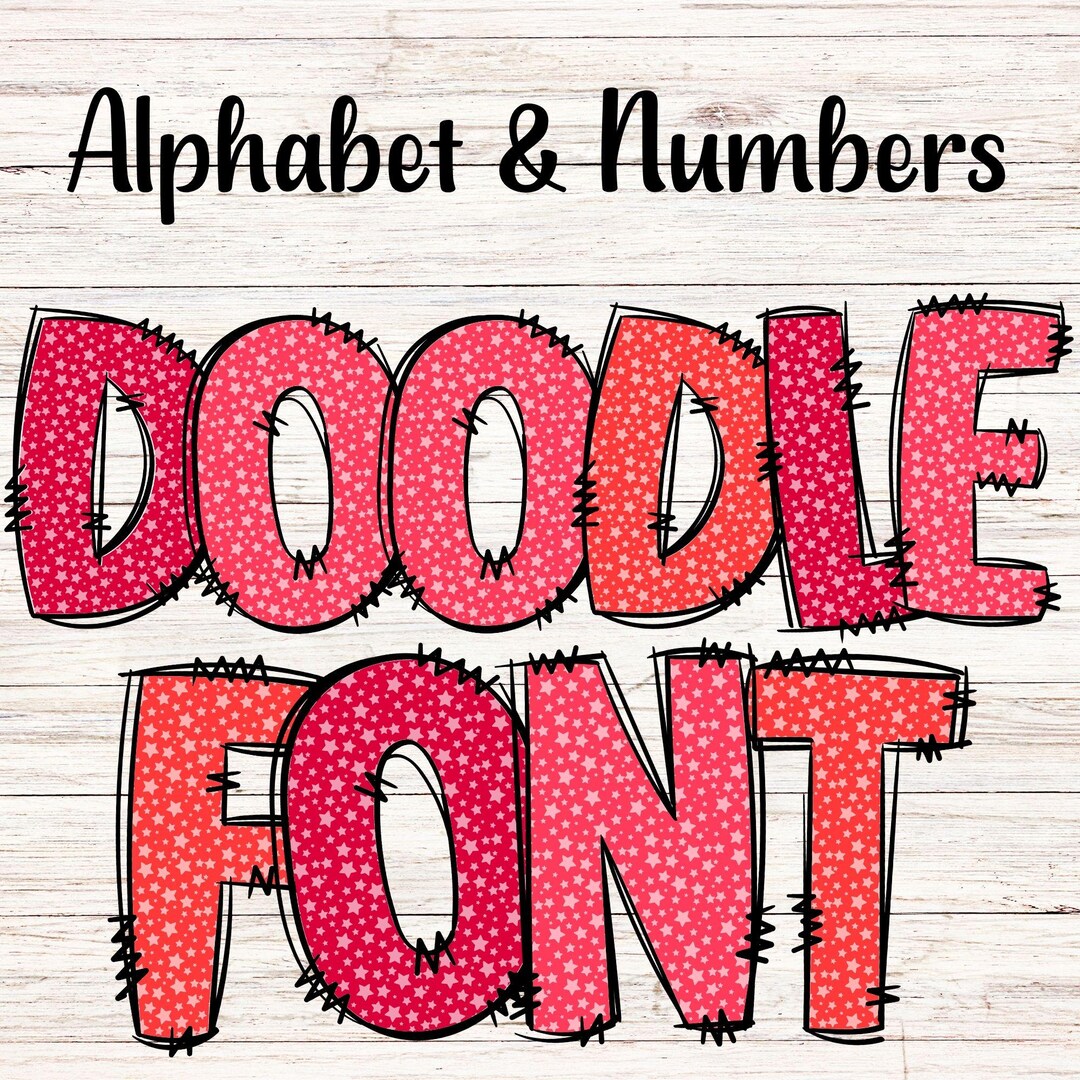 Red Stars Doodle Letters PNG With Doodle Outline, Clipart Alphabet Font ...