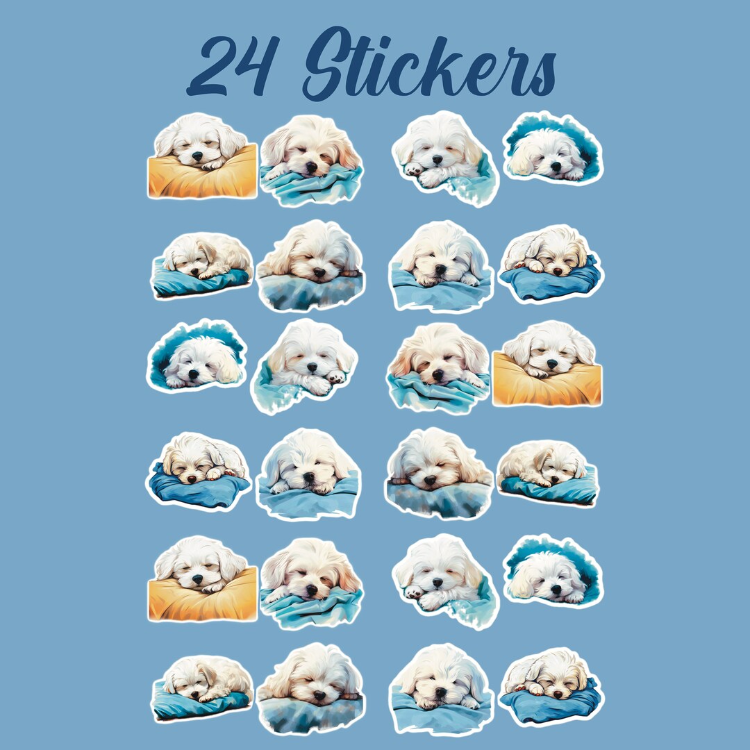 Maltese Stickers, Set of 24 Stickers, Sleeping Sticker, Dog Sticker ...