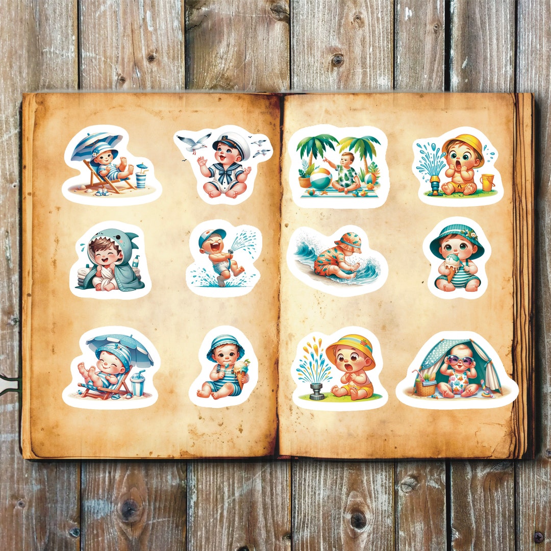 Beach Baby Boy Stickers, Set 24 Stickers, Baby Sticker, Beach Stickers ...