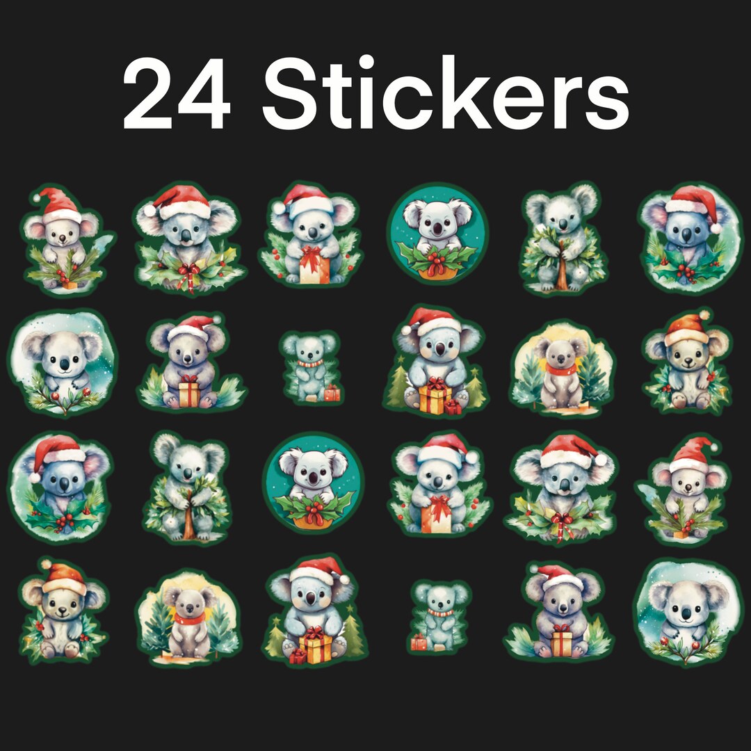 Koala Christmas Stickers, Set of 24 Stickers, Christmas Stickers ...