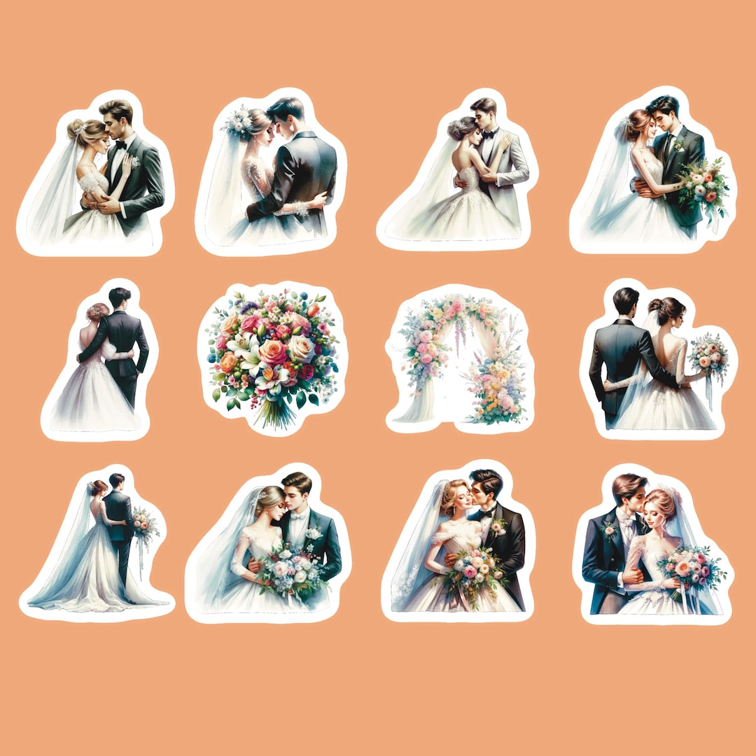 Wedding Couple Stickers, Set 24 Stickers, Laptop Stickers, Scrapbooking ...