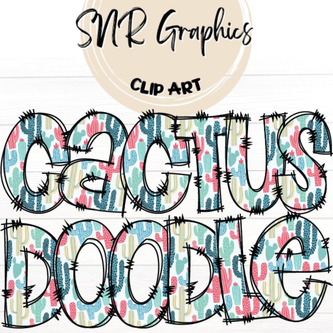Cactus Doodle Letters PNG With Doodle Outline, Clipart Alphabet Font ...