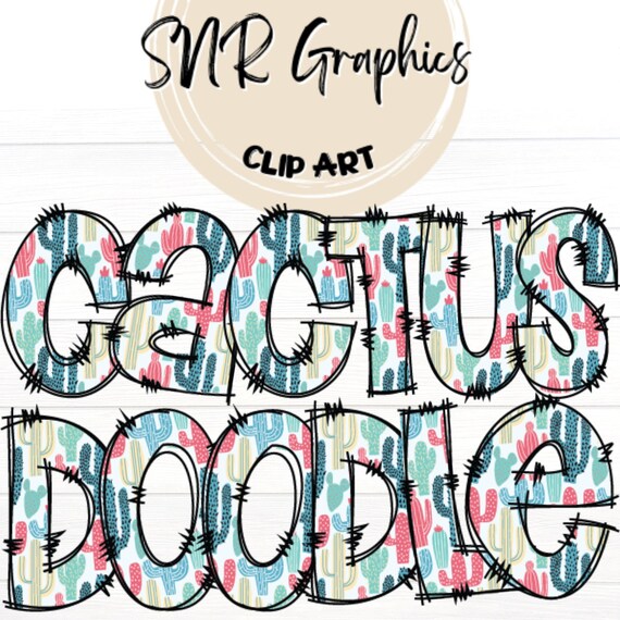 Cactus Doodle Letters PNG With Doodle Outline Clipart - Etsy