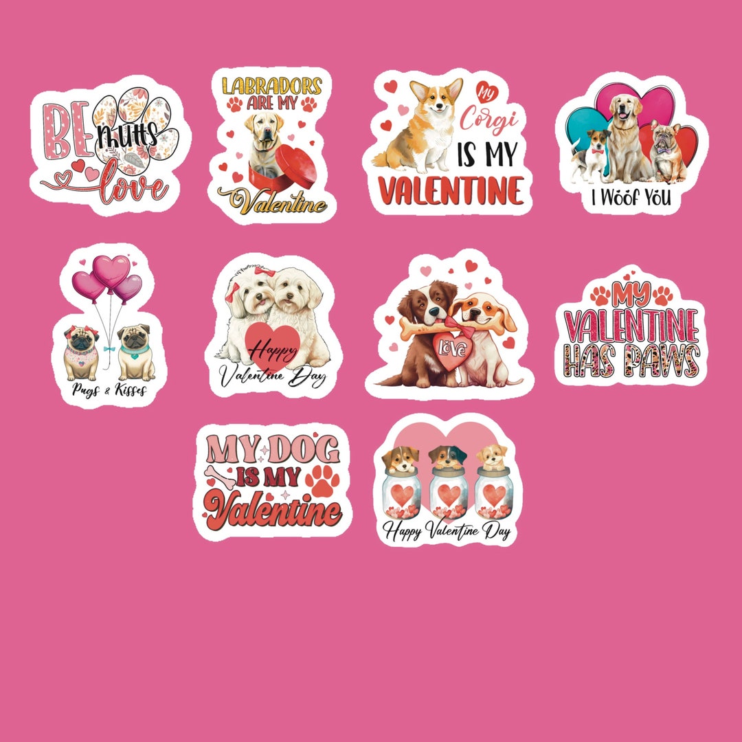 Valentine Dog Saying Stickers, Set of 20 Stickers, Valentine Stickers ...