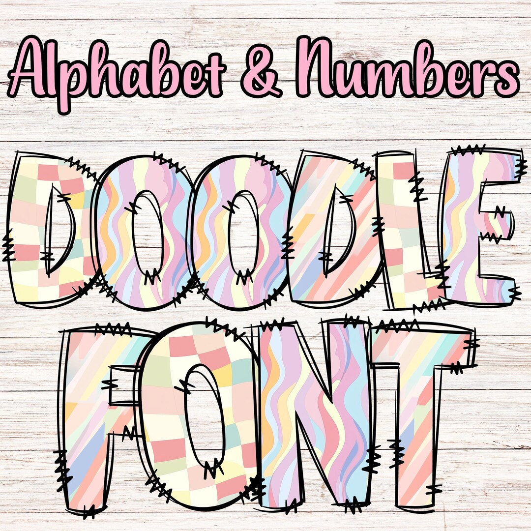Pastel Doodle Letters PNG With Doodle Outline, Checkered Clipart ...