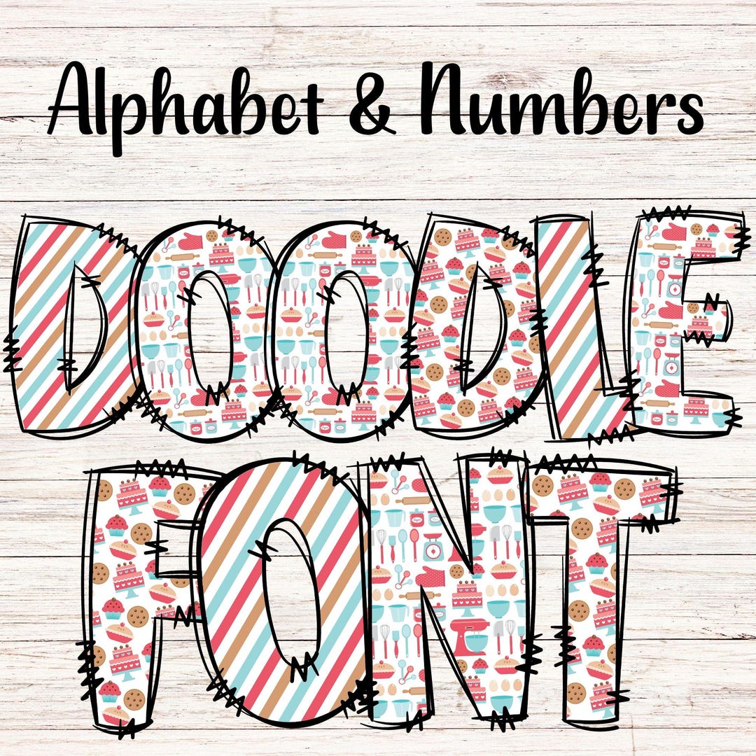Bakery Doodle Letters PNG With Doodle Outline, Clipart Alphabet Font ...