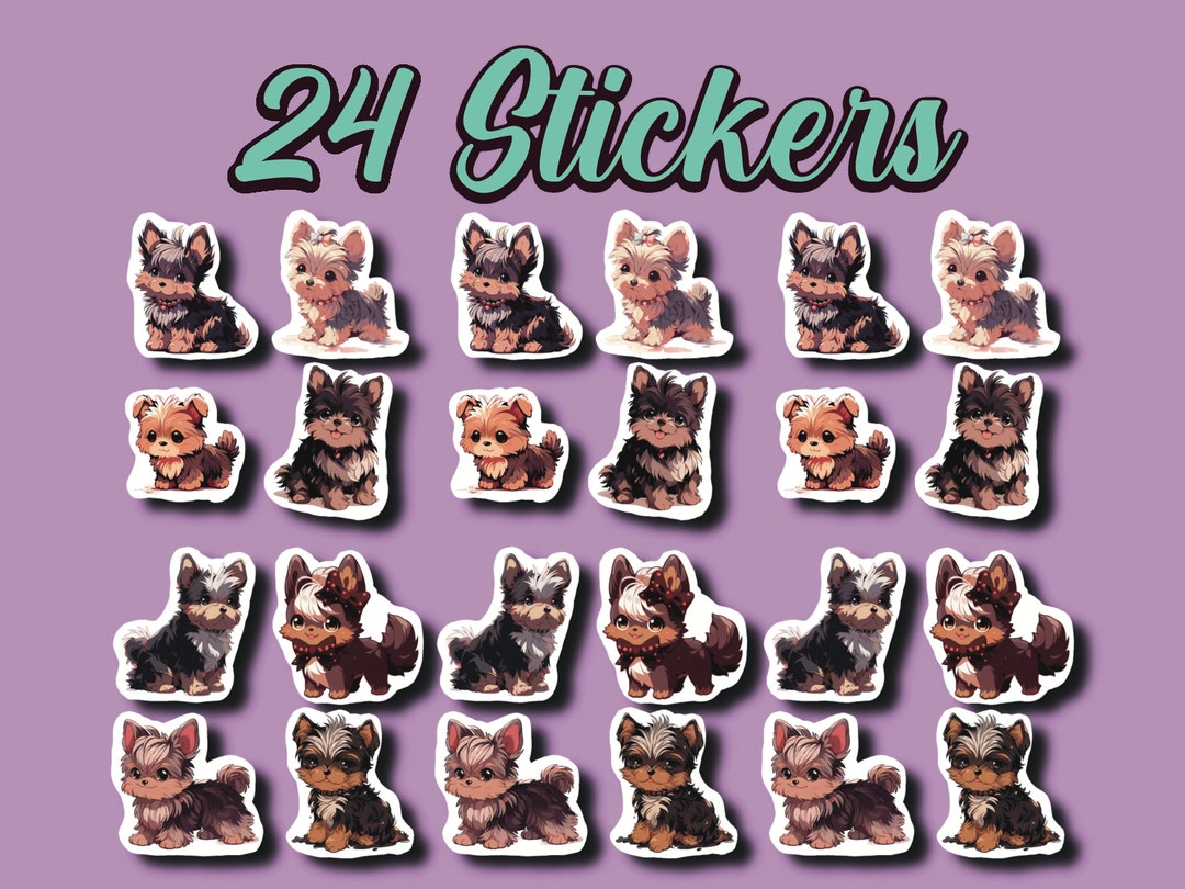 Anime Yorkshire Terrier Dog Stickers, Set of 24 Stickers, Journal ...