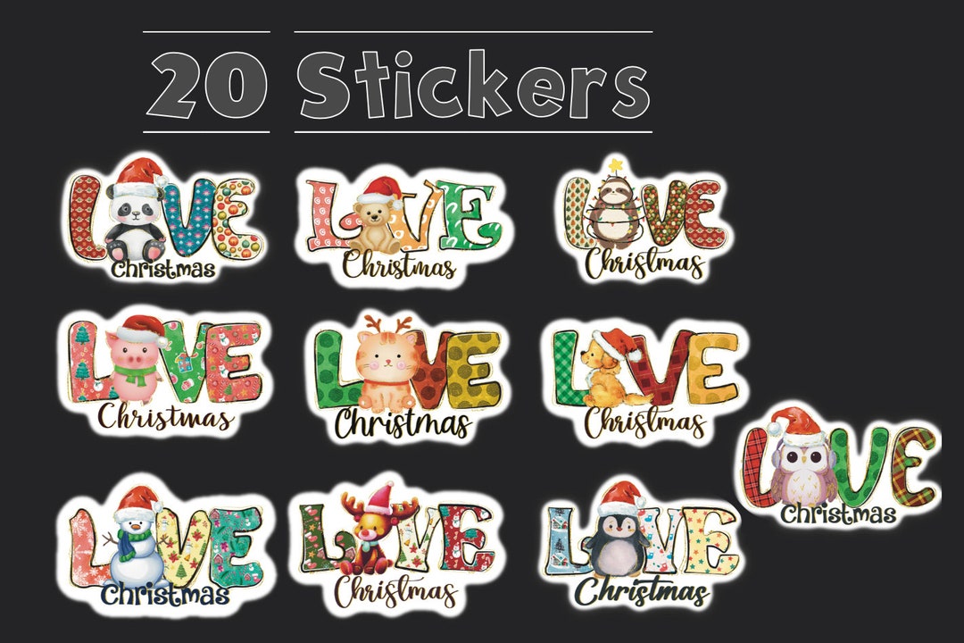 Christmas Love Stickers, Set 20 Stickers, Christmas Stickers, Animal ...