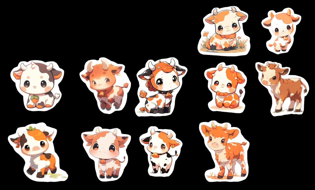 Anime Orange Cows , Set of 22 Stickers, Sticker, Die Cut Sticker ...