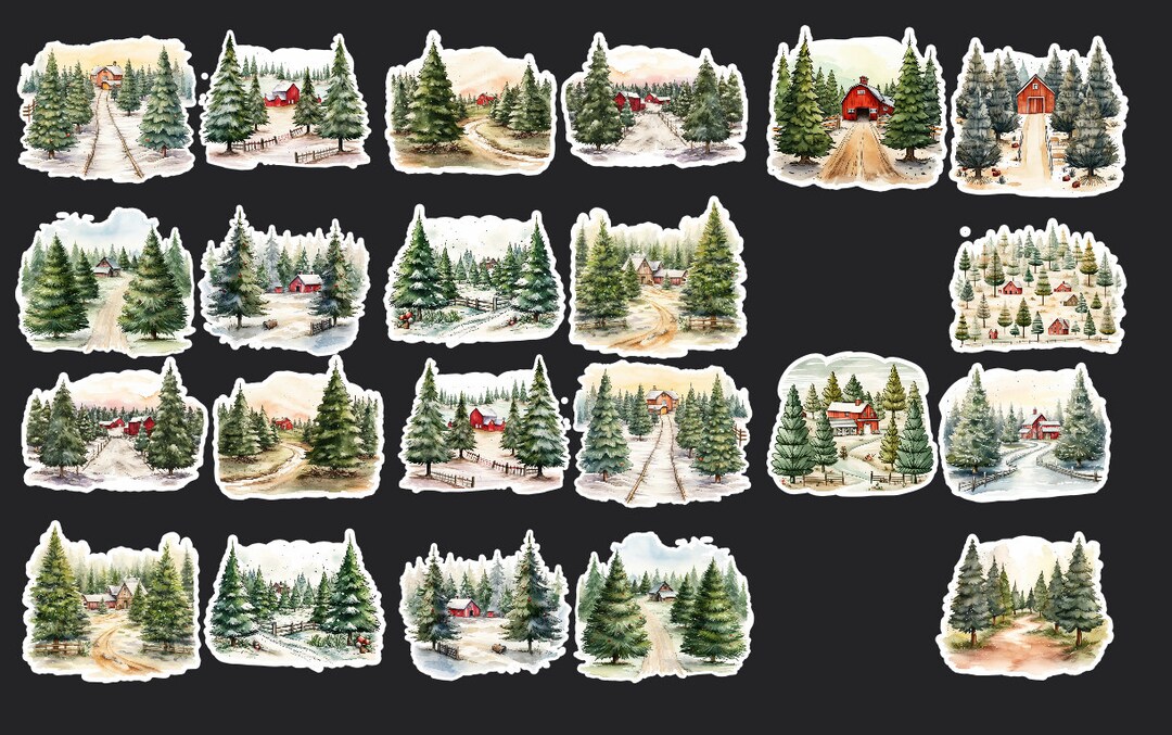 Christmas Tree Stickers, Set 22 Stickers, Christmas Stickers, Journal ...