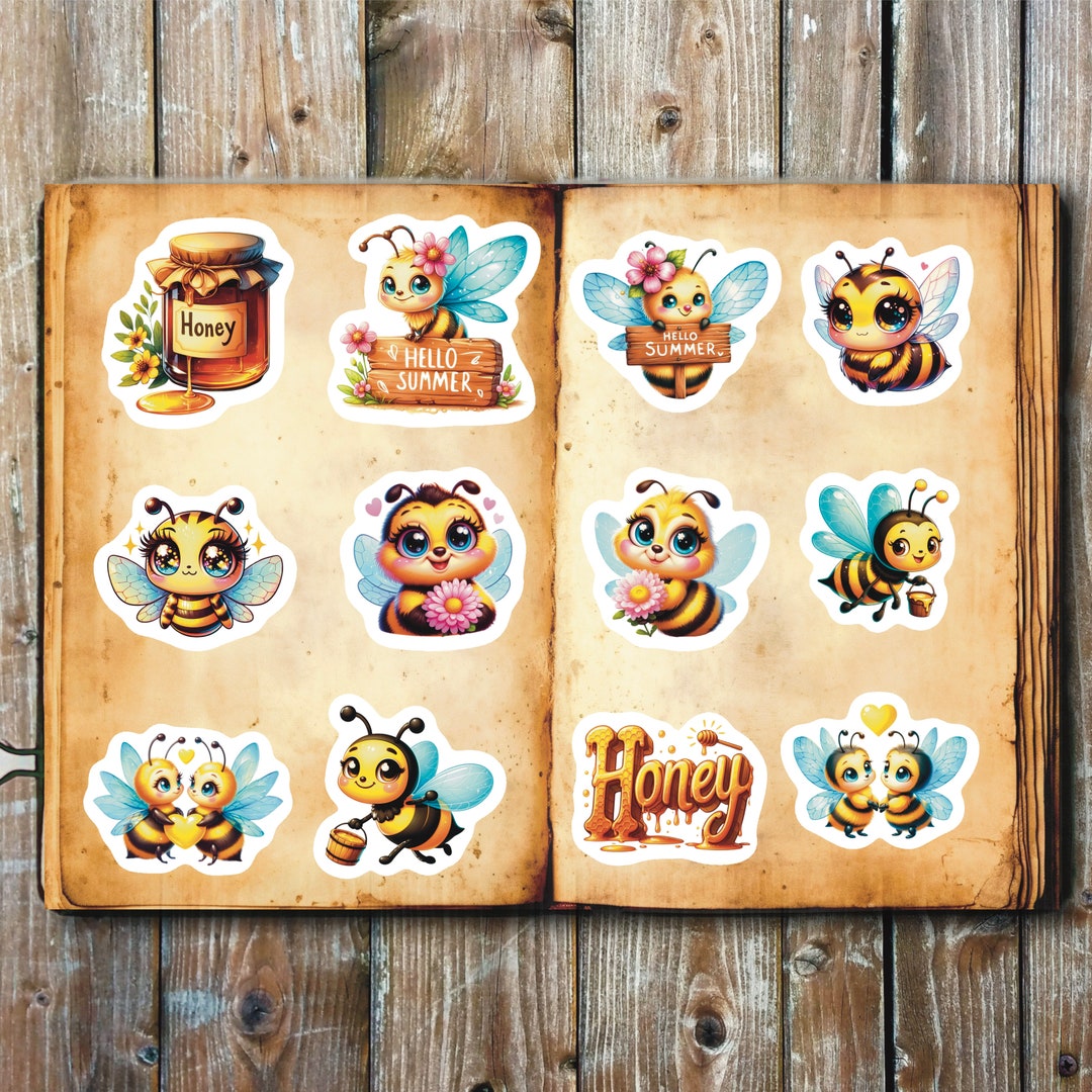 Honey Bee Stickers, Set of 24 Stickers, Honey Bees, Colorful Bee ...