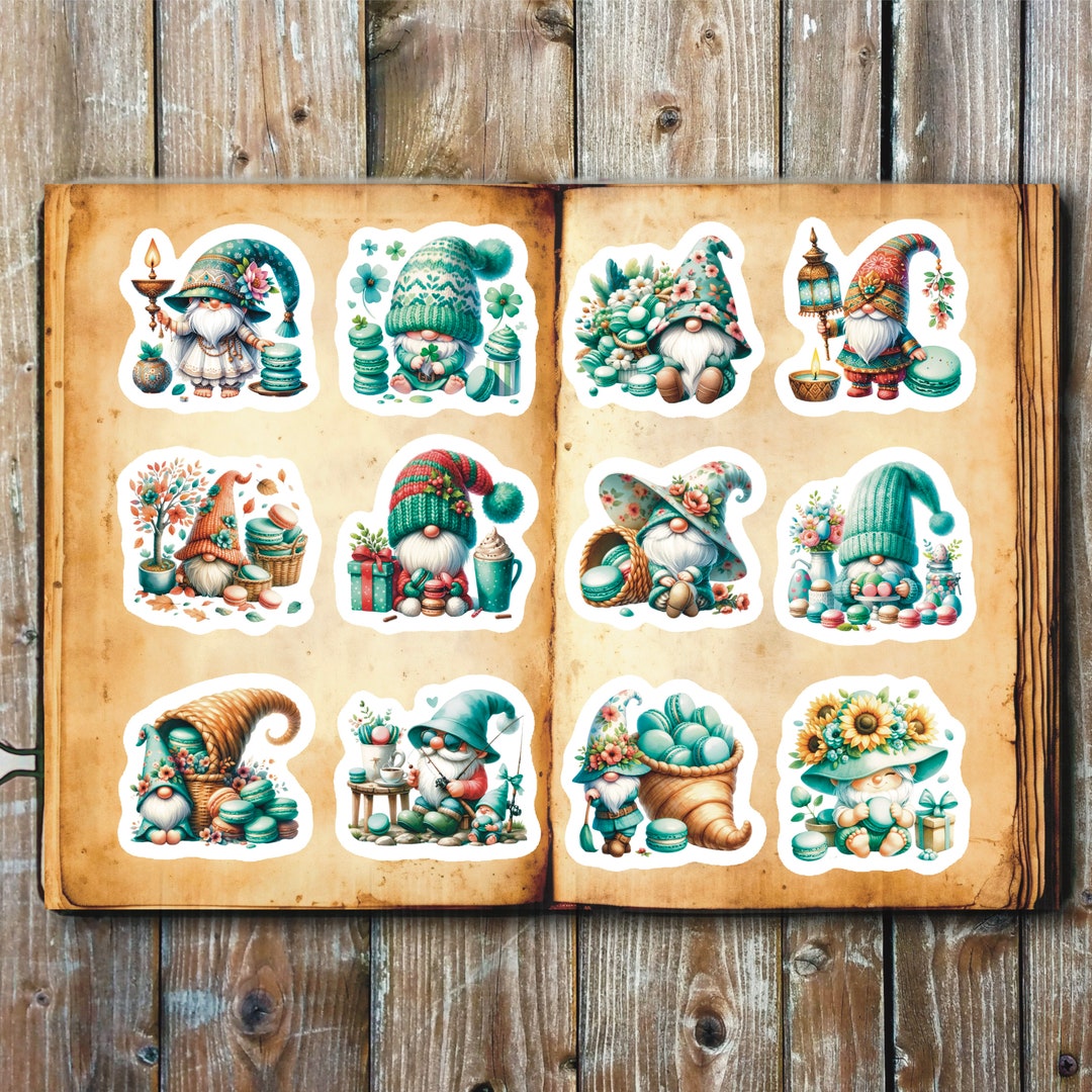 Macaroon Gnome Stickers, Set of 24 Stickers, Mint Green Gnome Stickers ...