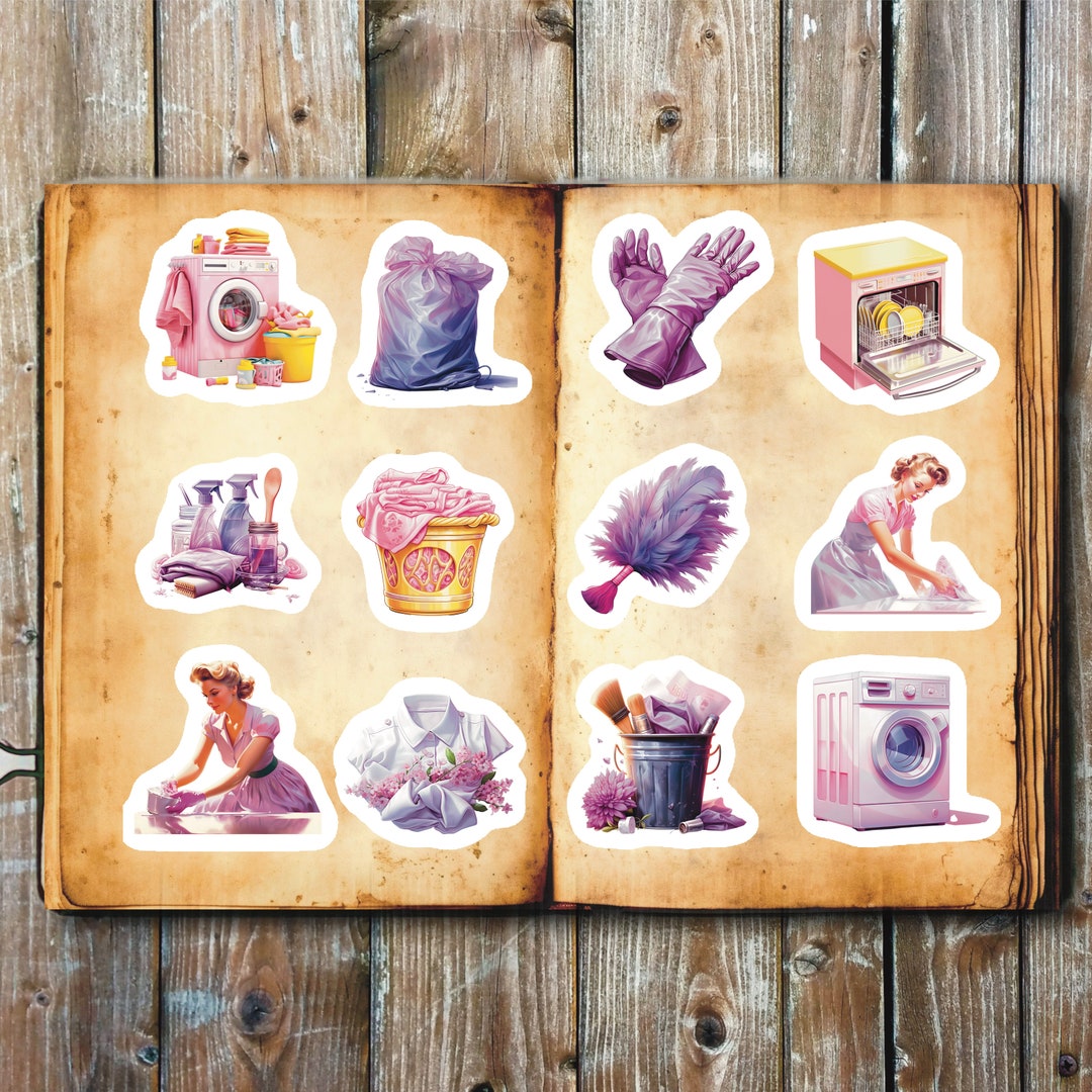Housework Stickers, Set of 24 Stickers, Cleaning Stickers, Laundry ...