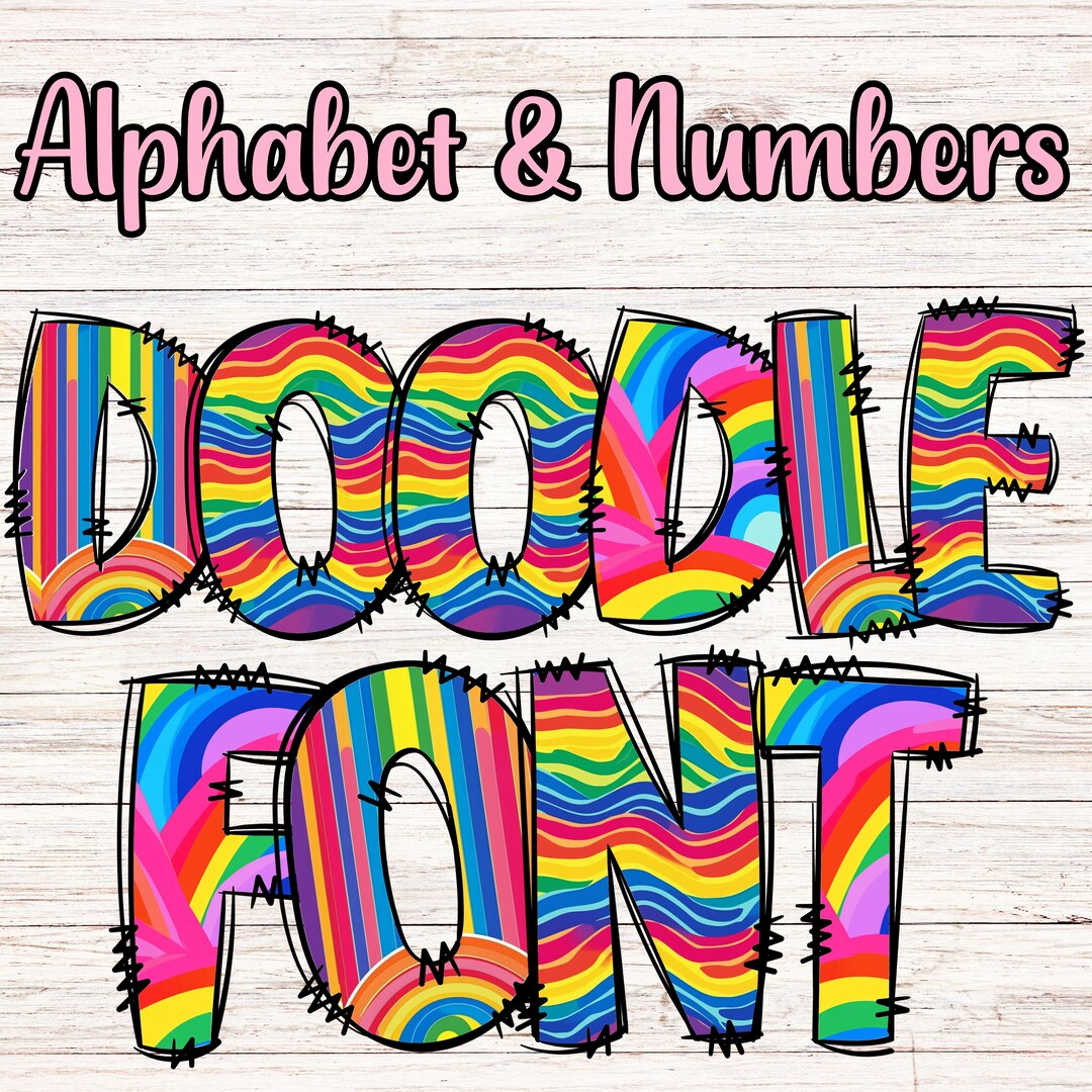 Rainbow Doodle Letters PNG With Doodle Outline, Colorful Clipart ...