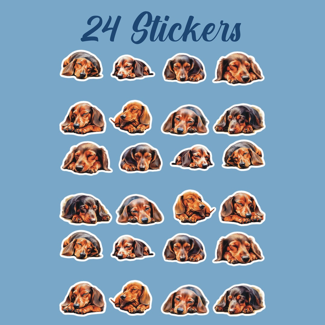 Dachshund Stickers, Set of 24 Stickers, Sleeping Sticker, Dog Sticker ...