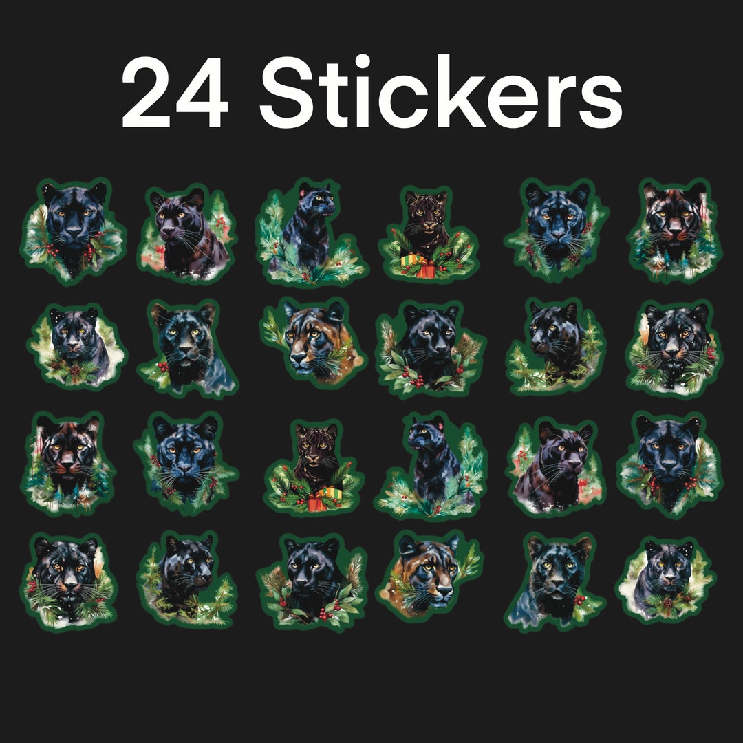 Panther Christmas Stickers, Set 24 Stickers, Christmas Sticker ...