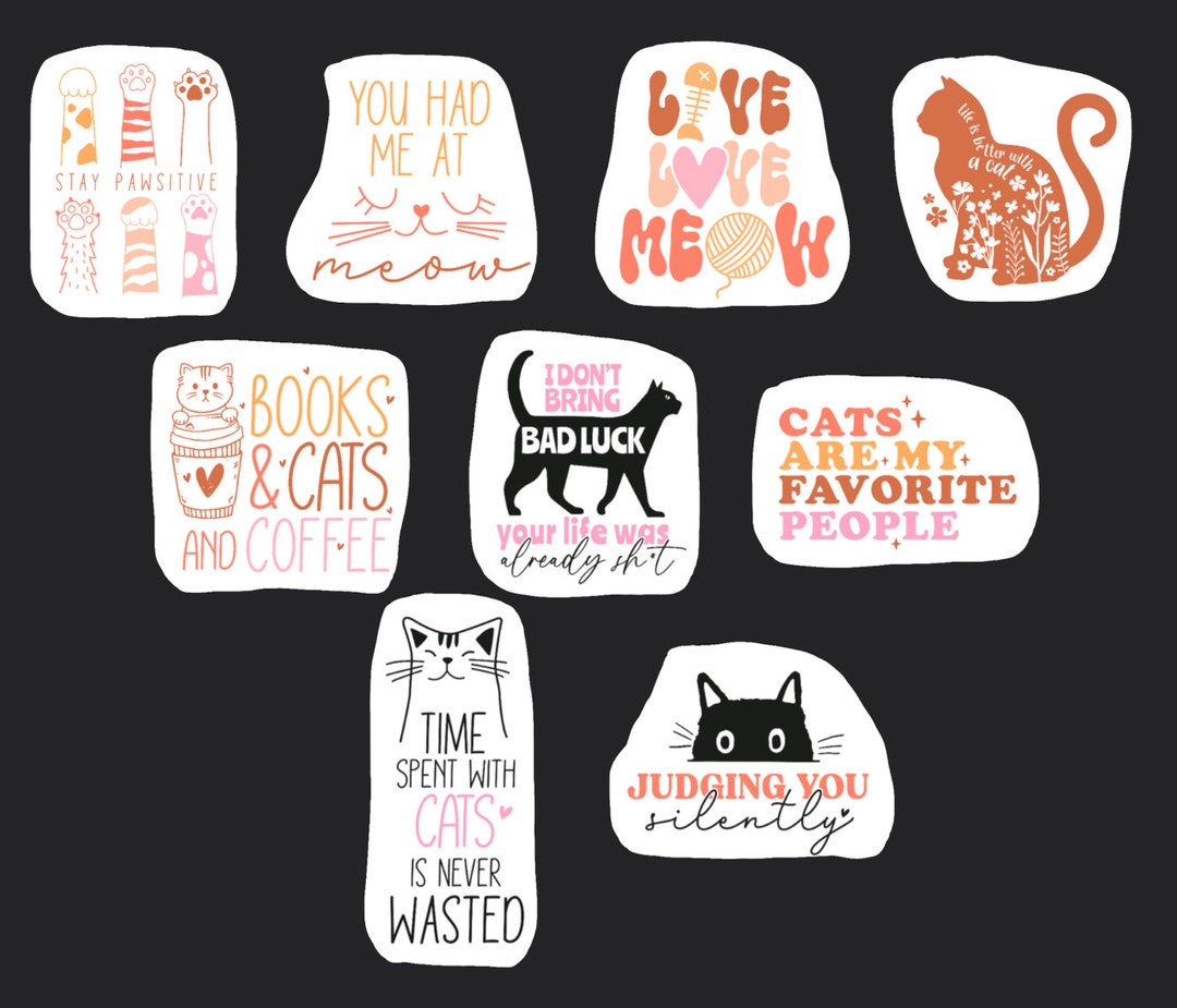 Cat Sayings, Set of 18 Stickers, Journal Sticker, Die Cut Stickers ...