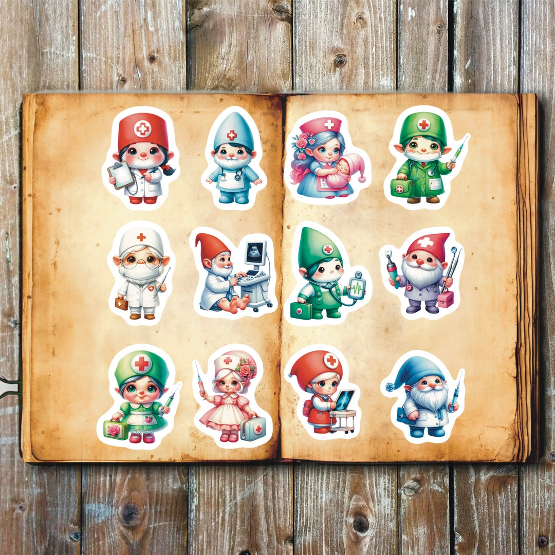 Doctor/nurse Gnome Stickers, Set of 24 Stickers, Doctor Gnome Stickers ...