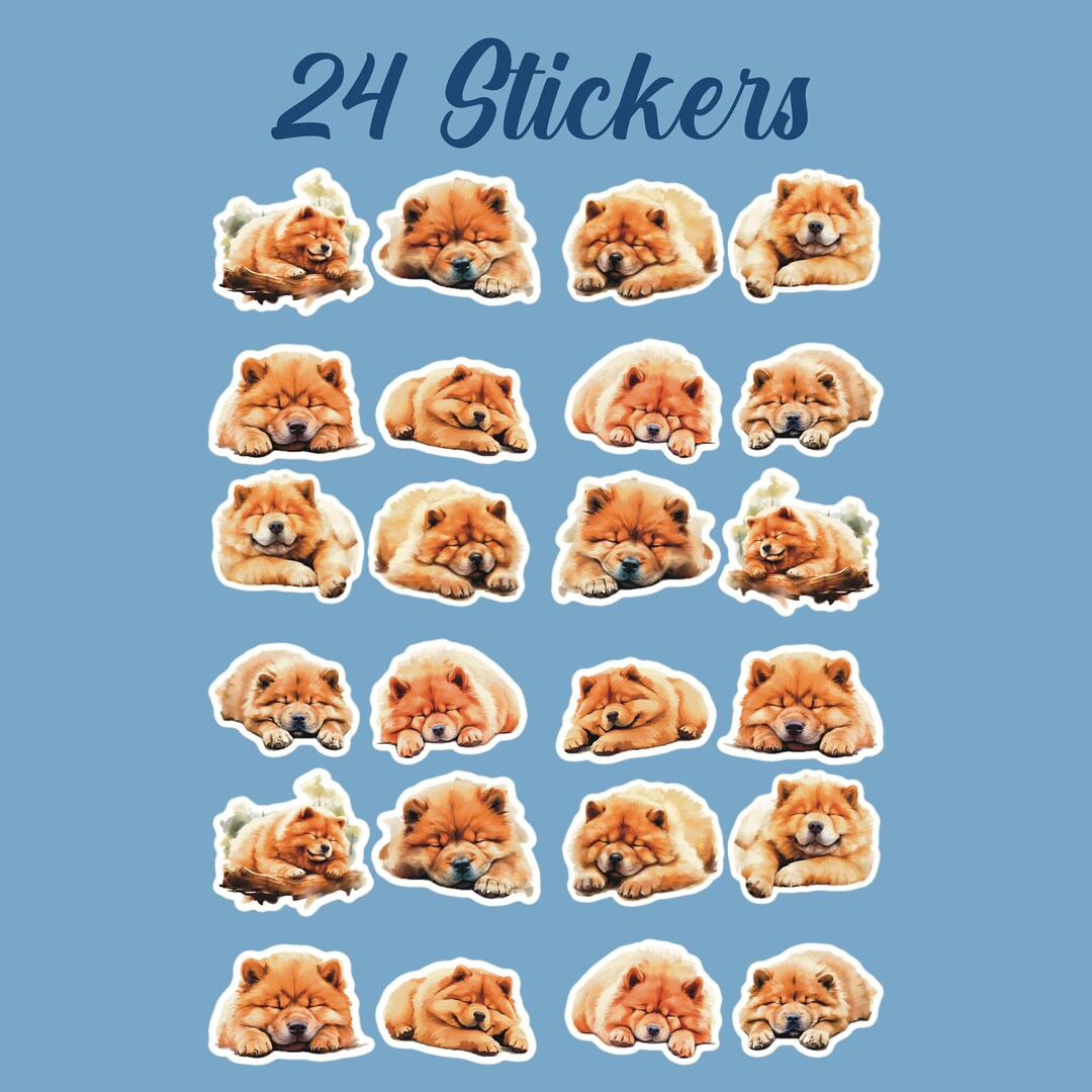 Chow Stickers, Set of 24 Stickers, Sleeping Sticker, Dog Sticker ...