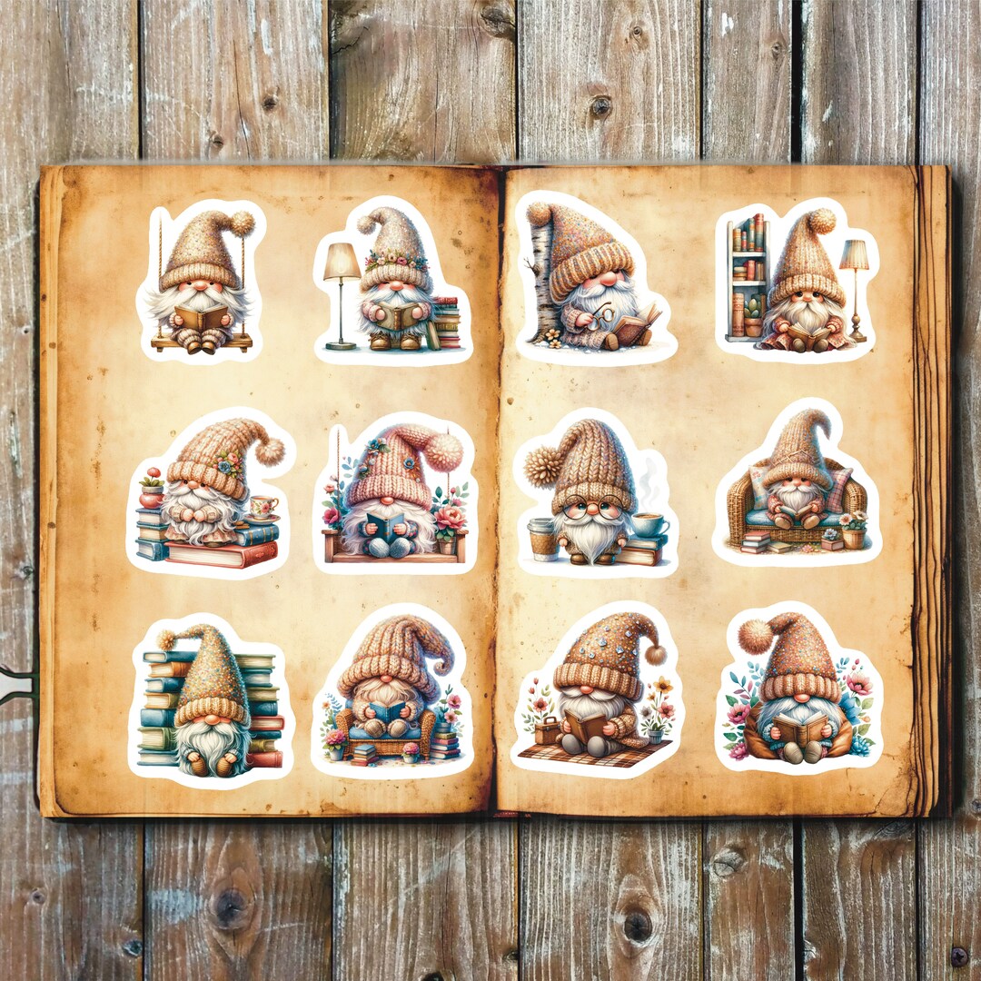 Cozy Reading Gnome Stickers, Set of 24 Stickers, Cozy Gnome Stickers ...