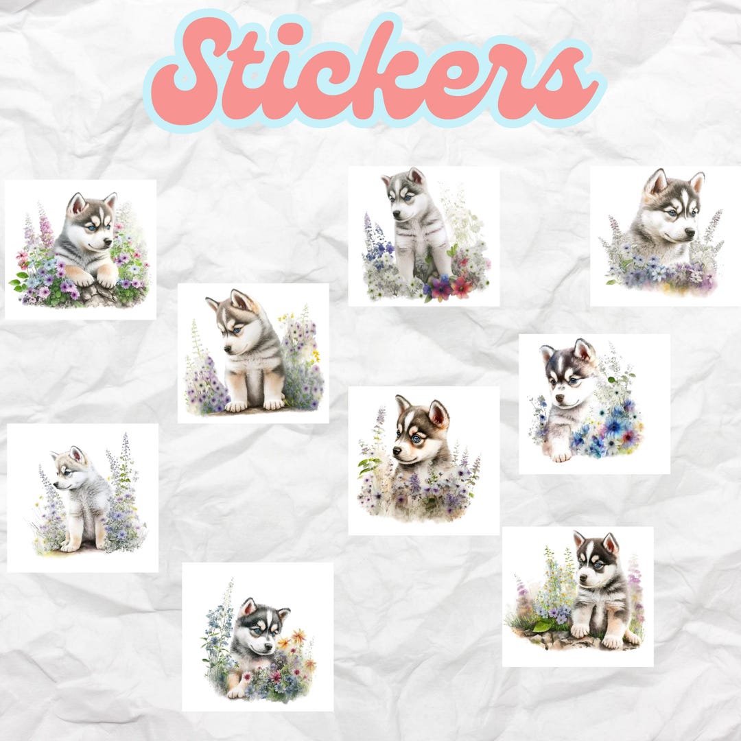 Siberian Husky Stickers, Watercolor Puppy, Floral Set (27 Pieces) - Etsy
