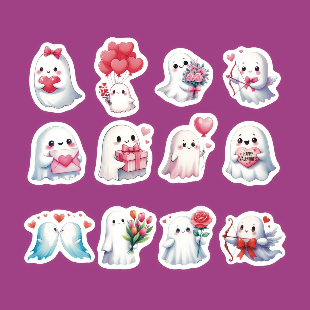 Valentine Ghost Stickers, Set 24 Stickers, Valentine Sticker, Baby ...