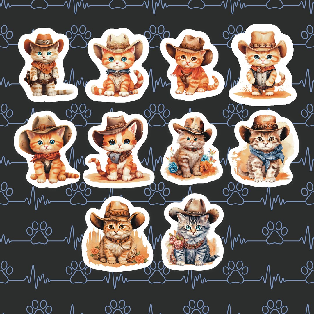 Western Kitty Cats, Cat Stickers, Set 20 Stickers, Journal Sticker, Die ...