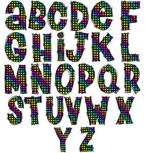 Neon Block Doodle Letter PNG With Doodle Outline, 80's Clipart Alphabet ...