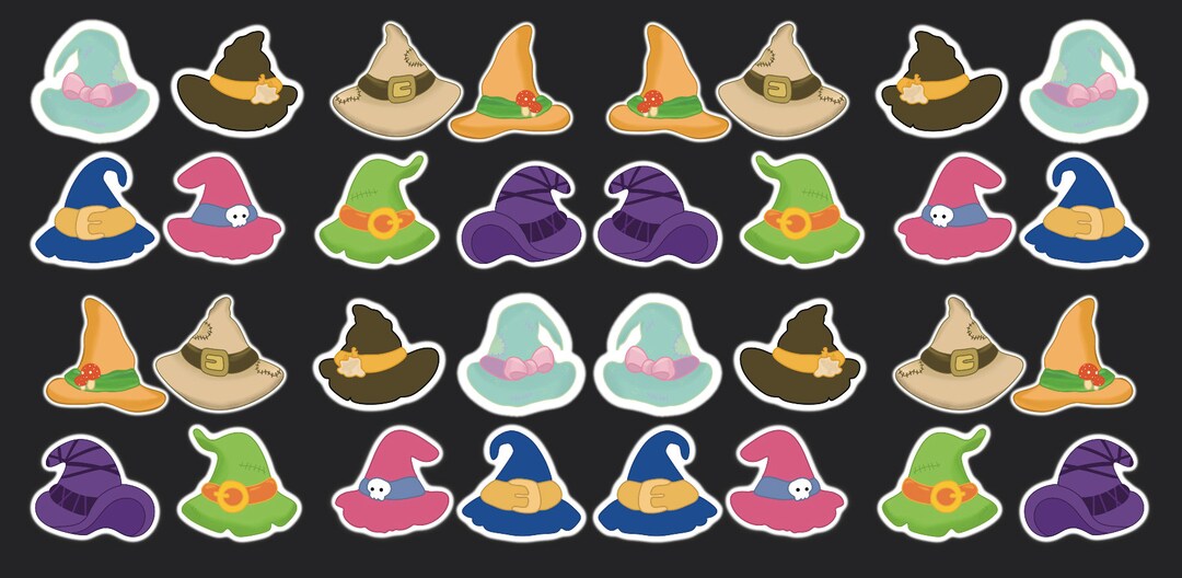 Witch Hat Stickers, Set of 32 Stickers, Journal Sticker, Halloween ...