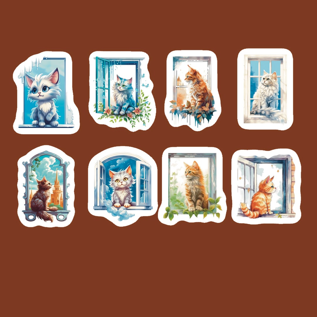 Cats in the Window Stickers, Set of 24 Stickers, Cat Sticker, Window ...