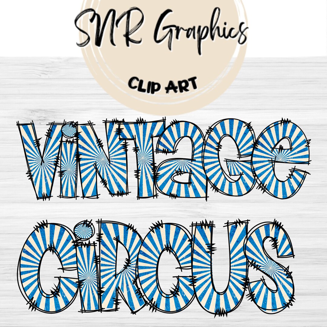Blue Stripe Vintage Circus Doodle Letter PNG With Doodle Outline ...