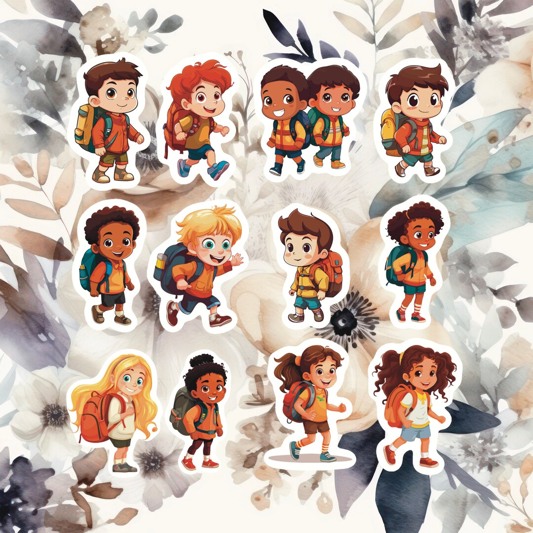 Kids Going to School Stickers, Set 24 Stickers, Kid Sticker, School ...