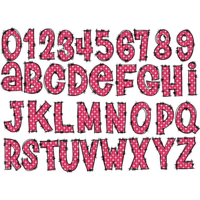 Pink Heart Doodle Alphabet PNG, Clipart Font (digital Download) - Etsy