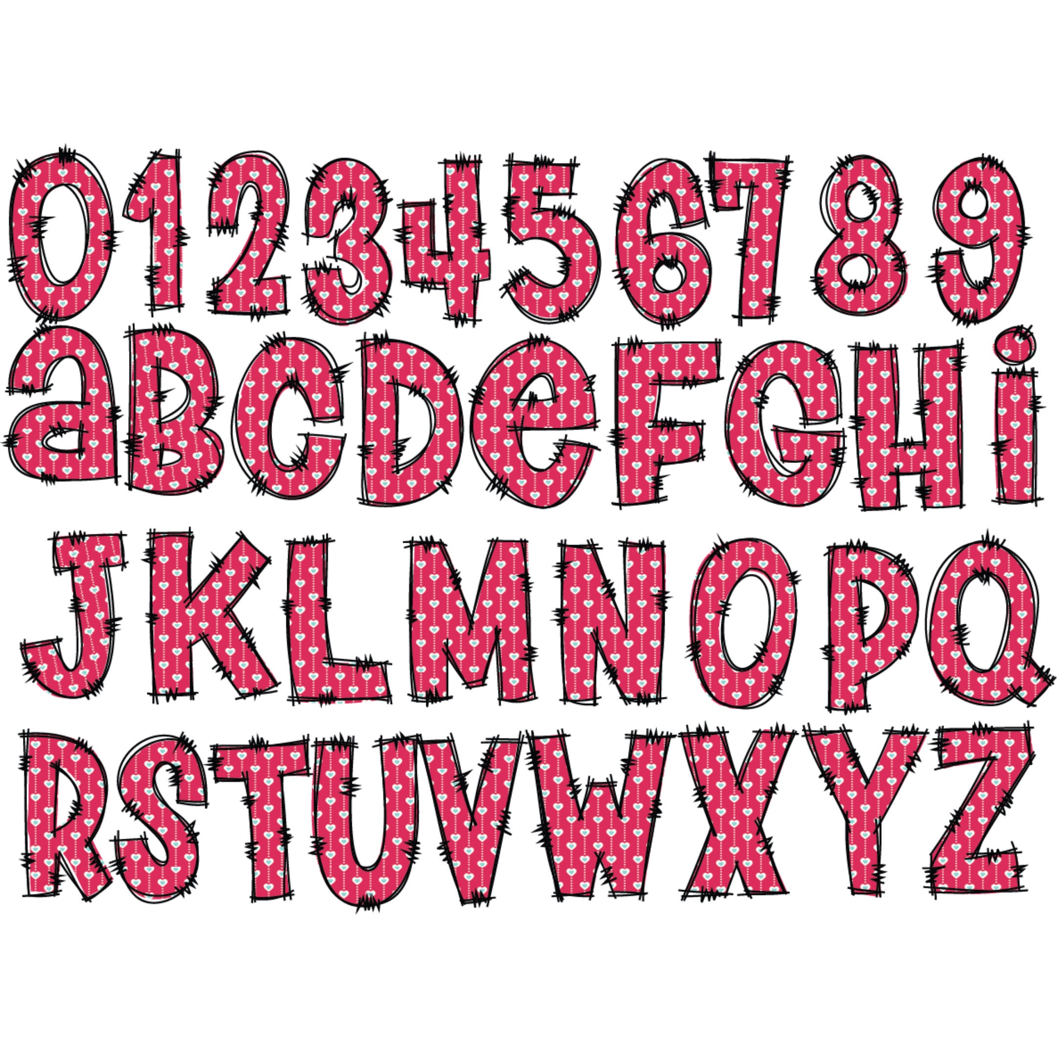 Pink Heart Doodle Letter PNG With Doodle Outline Love Font - Etsy