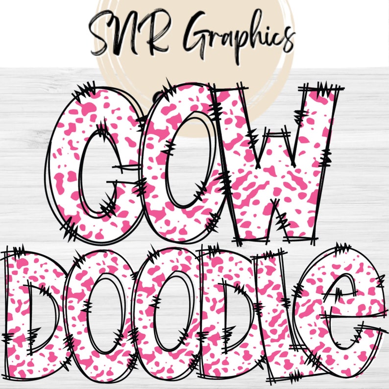 Pink Cow Print Doodle Alphabet, Western Font (PNG Digital Download) - Etsy