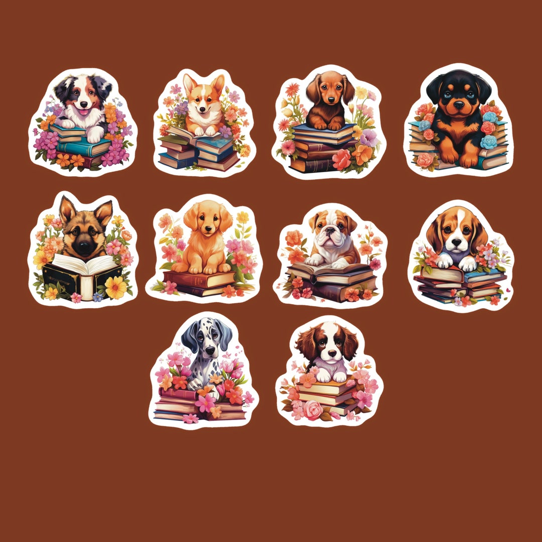 Dogs Reading Stickers, Set of 20 Stickers, Dog Stickers, Reading ...