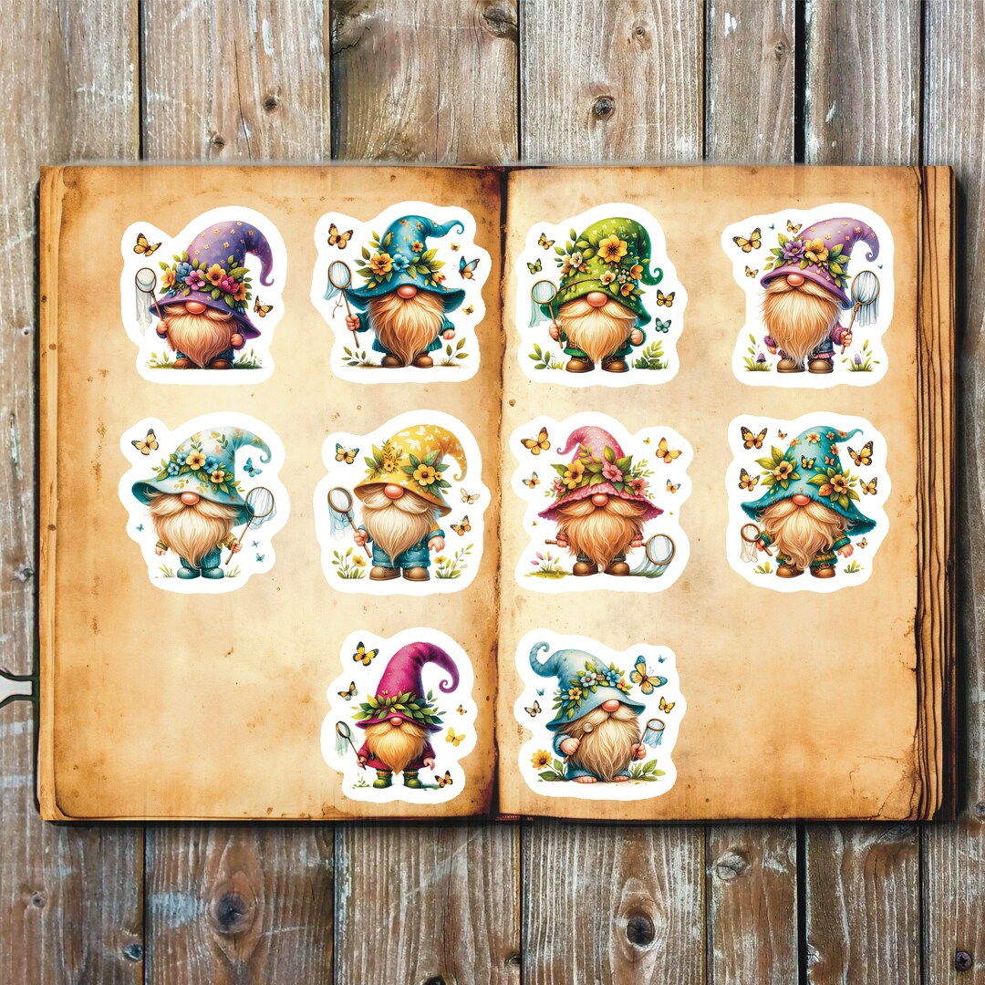 Butterfly Catcher Gnome Stickers, Set of 20 Stickers, Butterfly ...