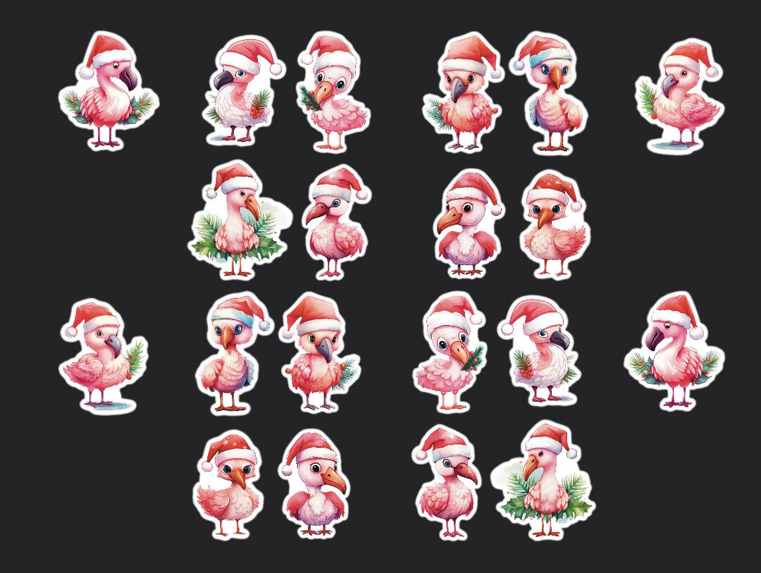 Flamingo Stickers, Set 20 Stickers, Christmas Stickers, Journal Sticker ...